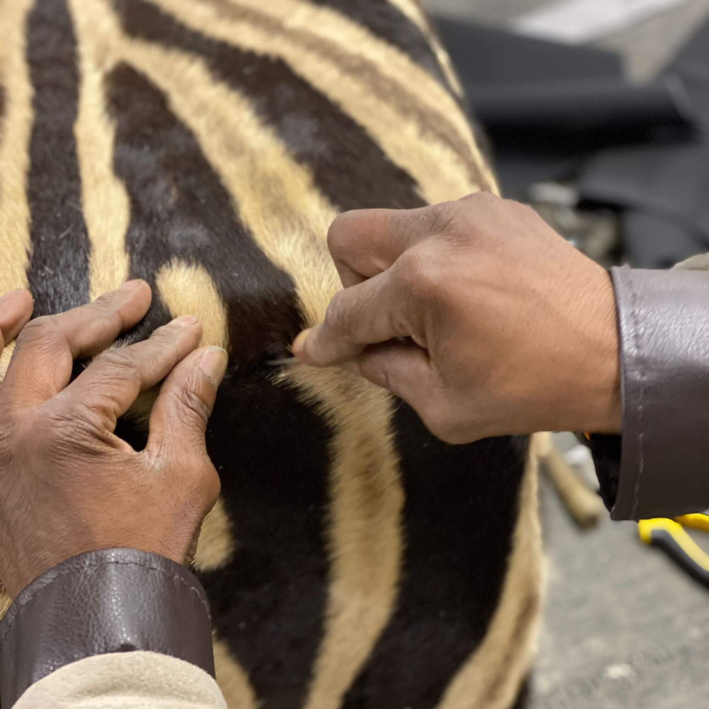 Zebra Hide Cube Ottoman