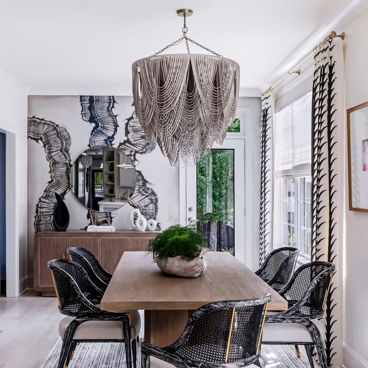 Round Wood Disc Chandelier in Natural Finish with Recycled Glass