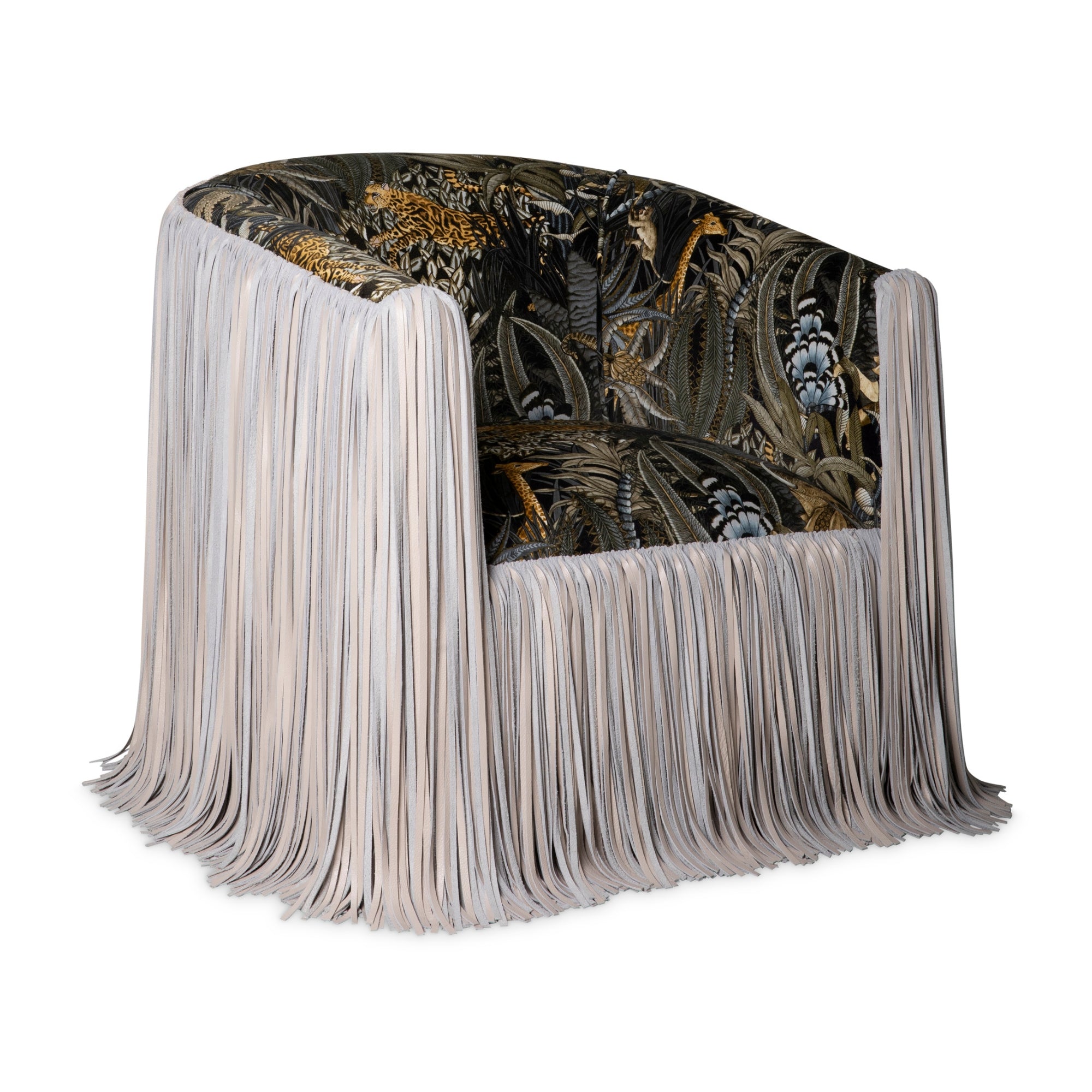 Luxury Cream Stone Shaggy Leather Swivel Arm Chair | NGALA Trading