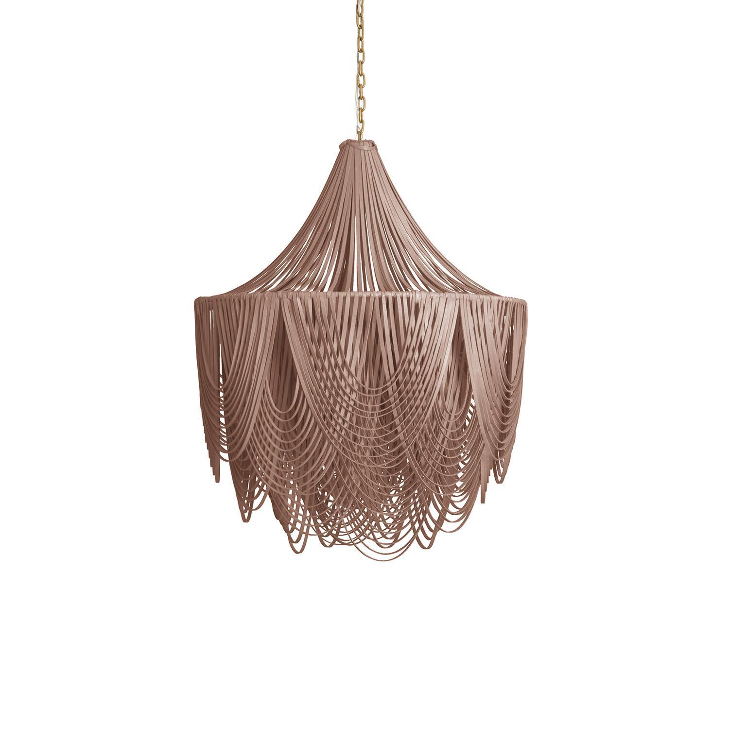 Medium Round Whisper with Crown Leather Chandelier in Metallic Leather ...
