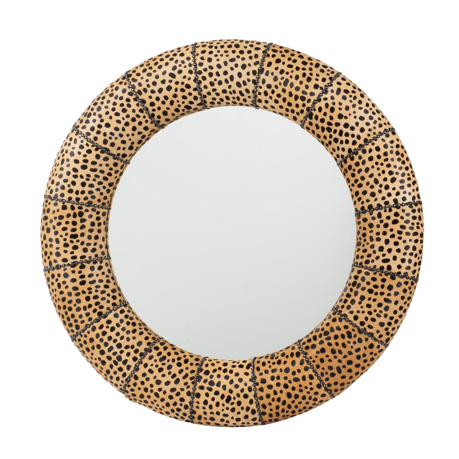 Round Printed Cow Hide Cheetah Ingulule Mirror | NGALA Trading